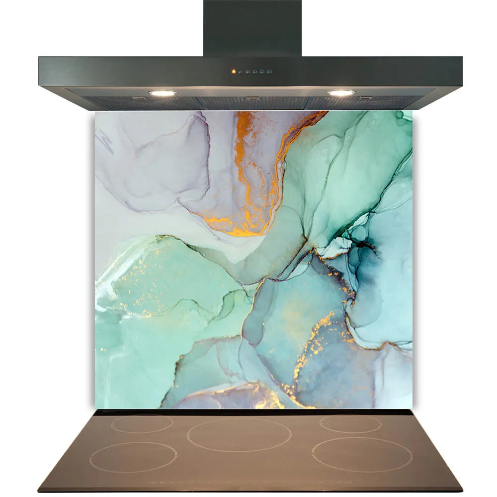 Gold & Aqua Marble Effect Glass Splashback | Kitchen Splashbacks