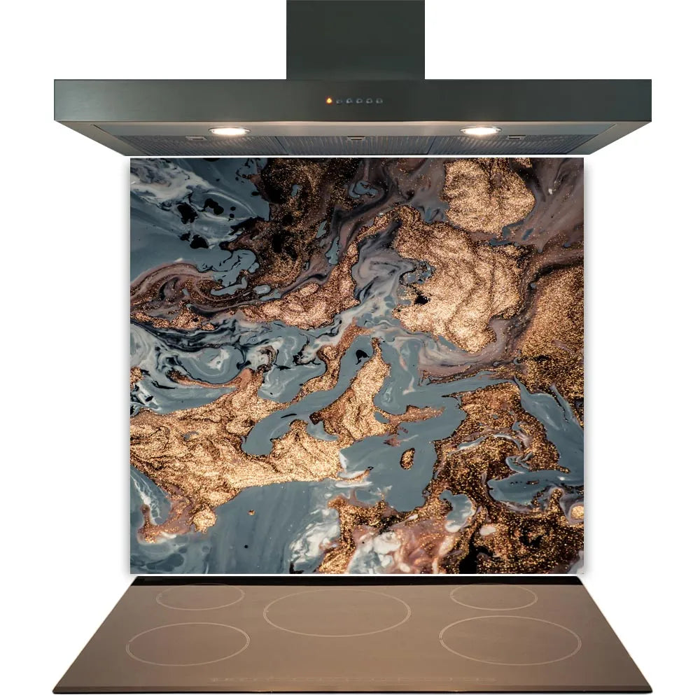Gold & Blue Deluxe Marble Effect Glass Splashback | Kitchen Splashback